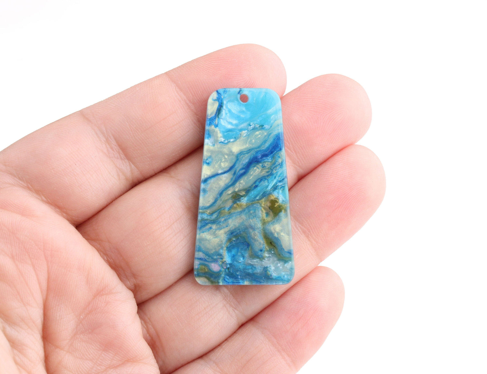 2 Trapezoid Pendants, Light Blue Charms, Resin Earring Components, Blu