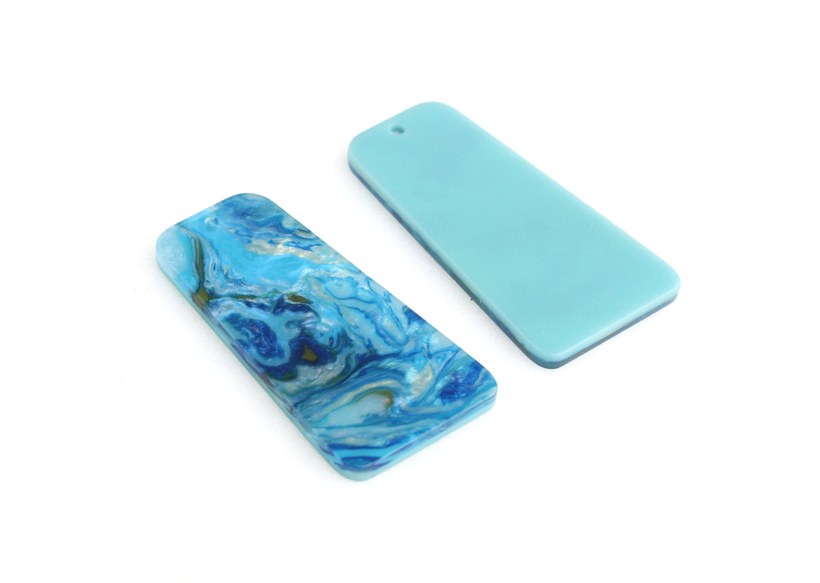 2 Trapezoid Pendants, Light Blue Charms, Resin Earring Components, Blu