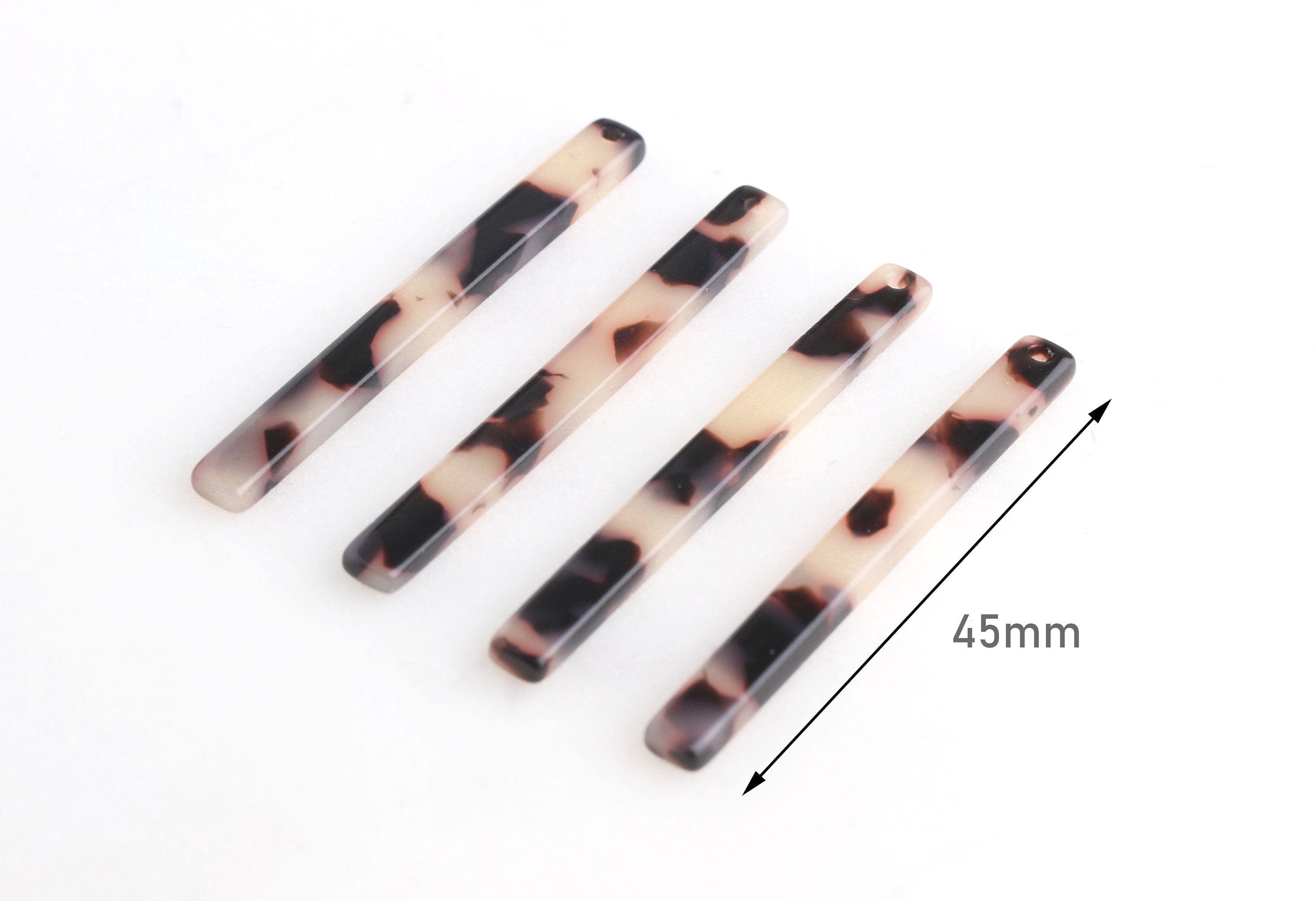4 Long Thin Bars in White Tortoise Shell, Bar 1 Hole, Straight Bar Cha