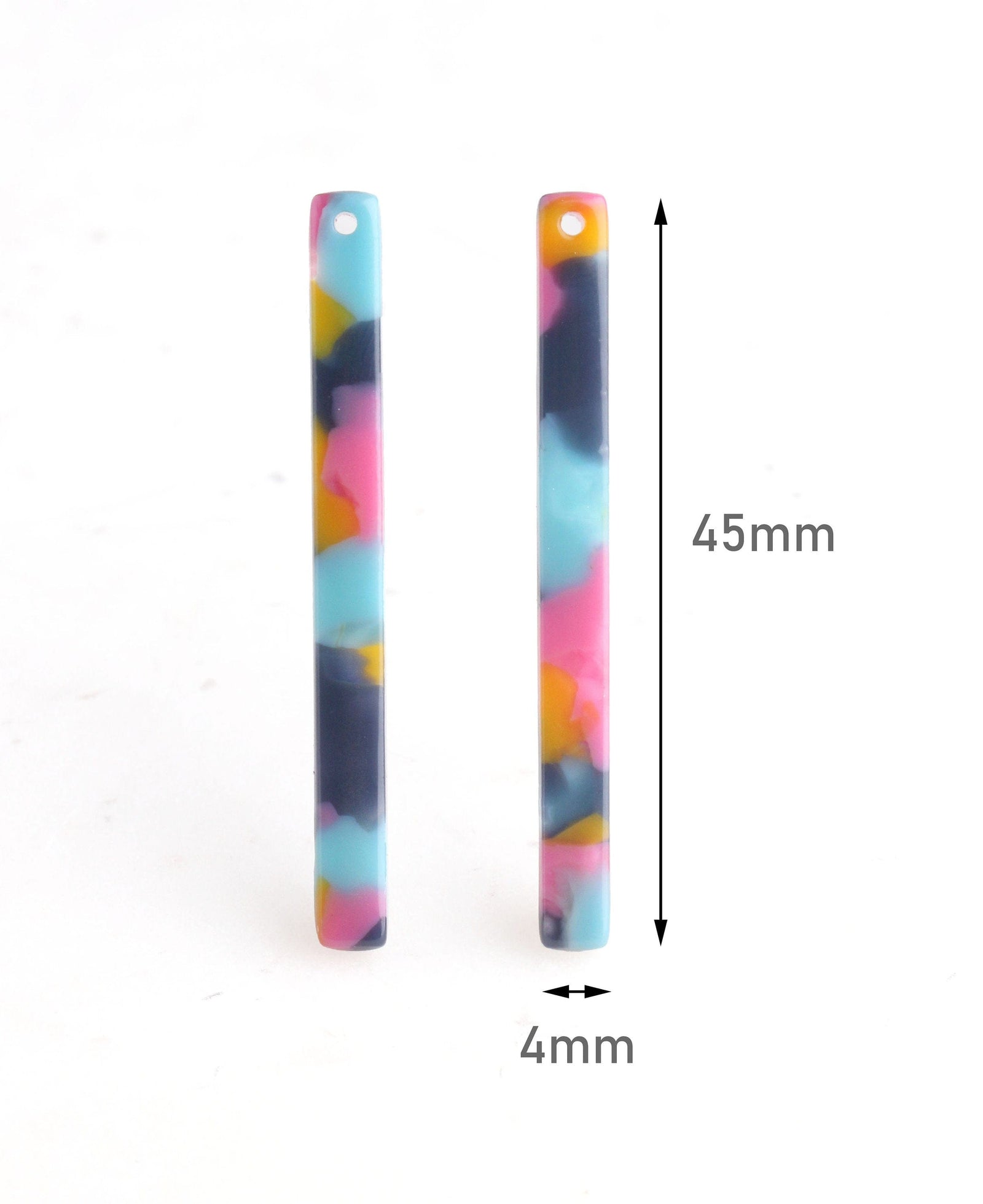 4 Long Stick Bars, Blue Yellow Pink Marble Earring Finding, Long Bar D