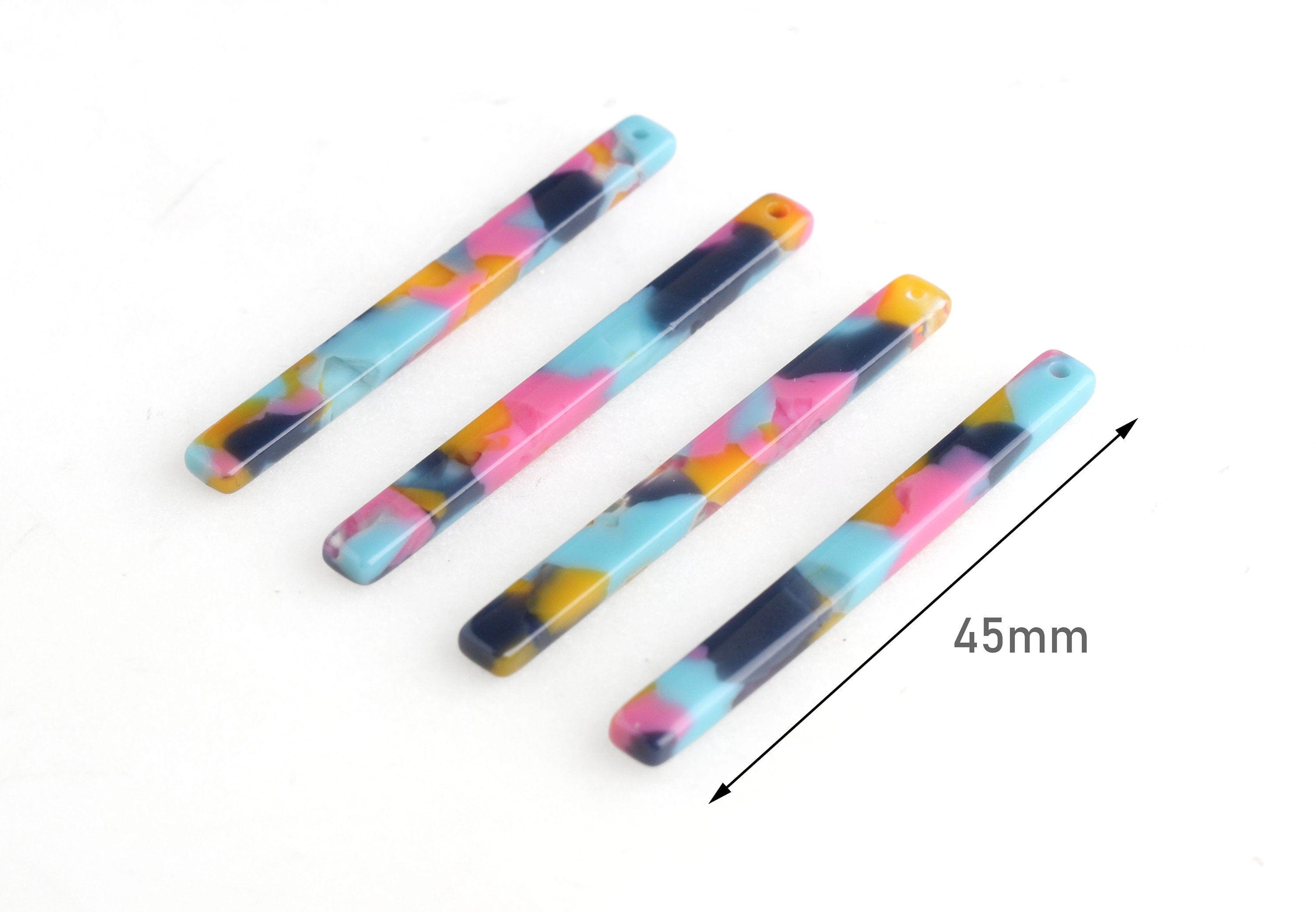 4 Long Stick Bars, Blue Yellow Pink Marble Earring Finding, Long Bar D