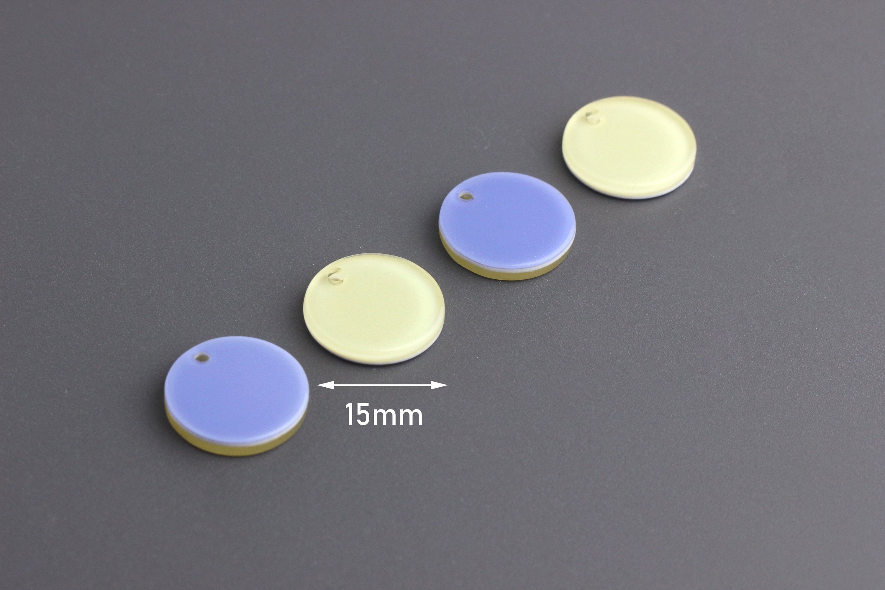 4 Two Sided Charms in Yellow and Periwinkle Blue, Two Tone Beads, Acry