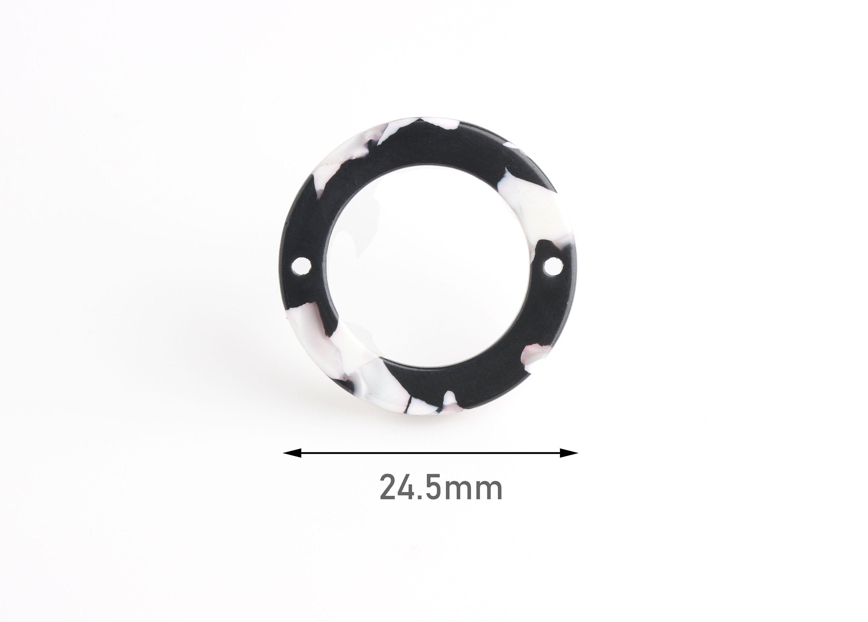 4 Connector Rings, Black and White Tortoise Shell Link, Resin Tortoise