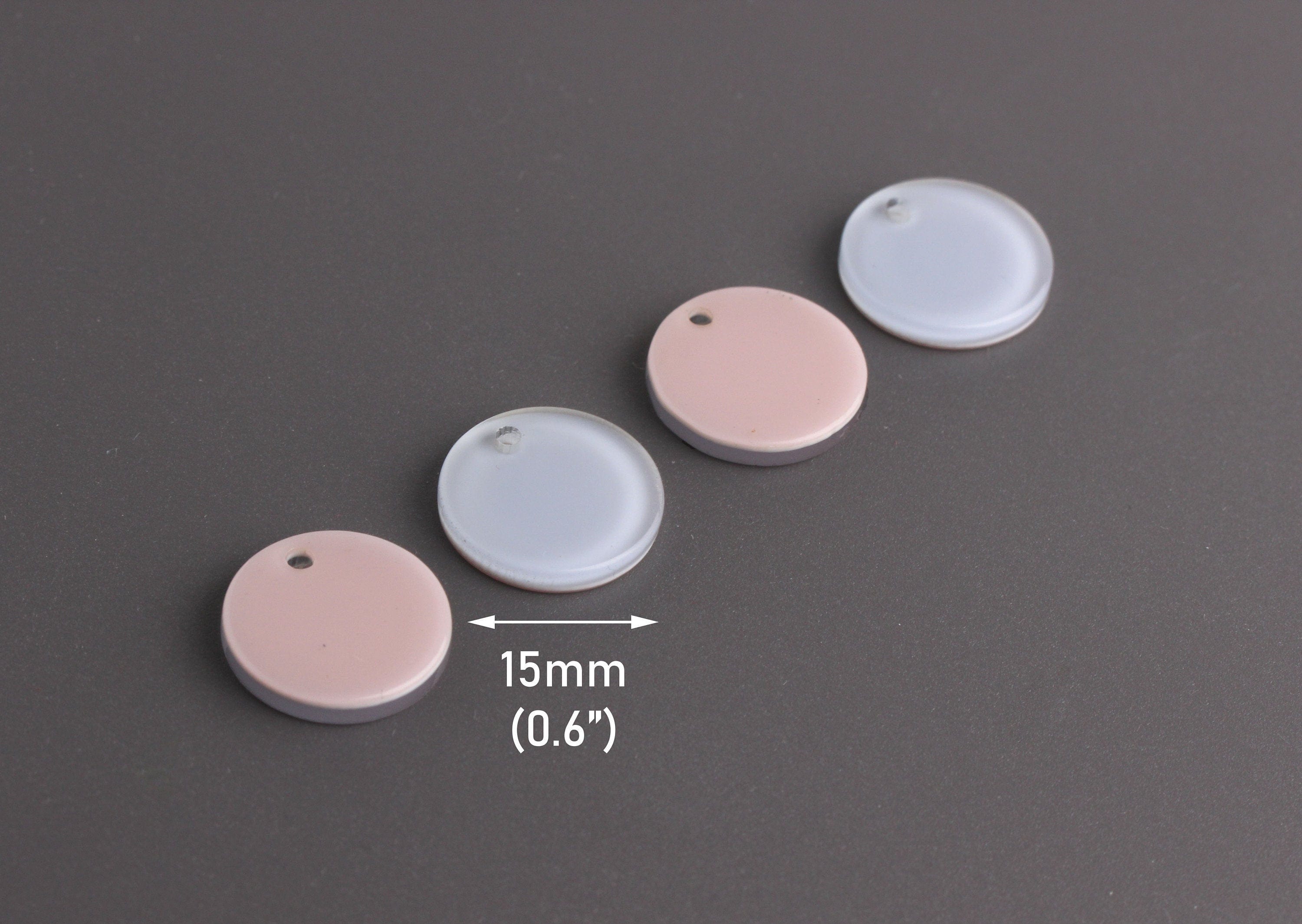 4 Small Circle Discs, 15mm, Baby Blue Light Pink, 0.5" Inch Round Char