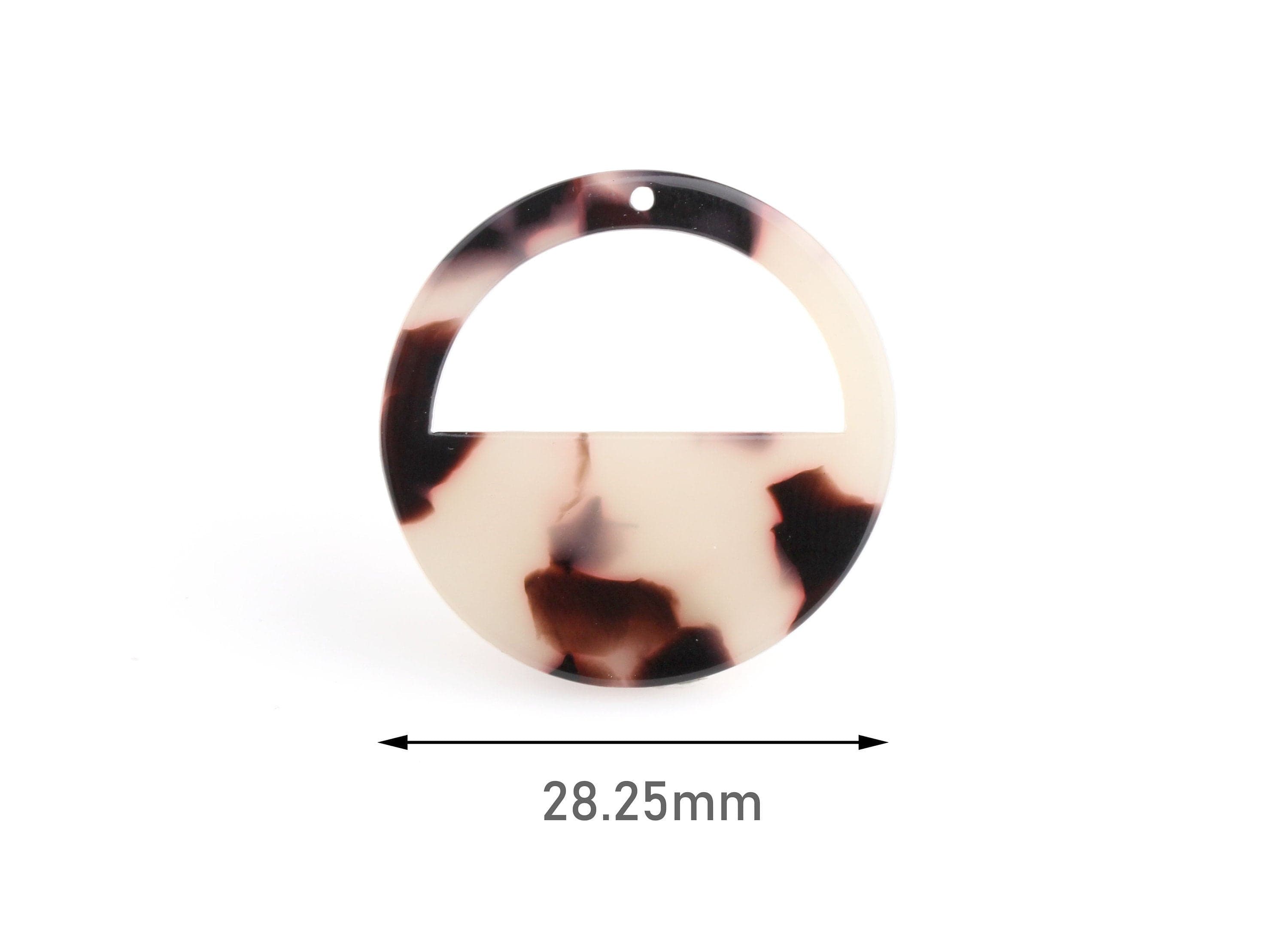 4 White Tortoise Shell Circles with Cut Outs, Hollow Circle Charms Bas