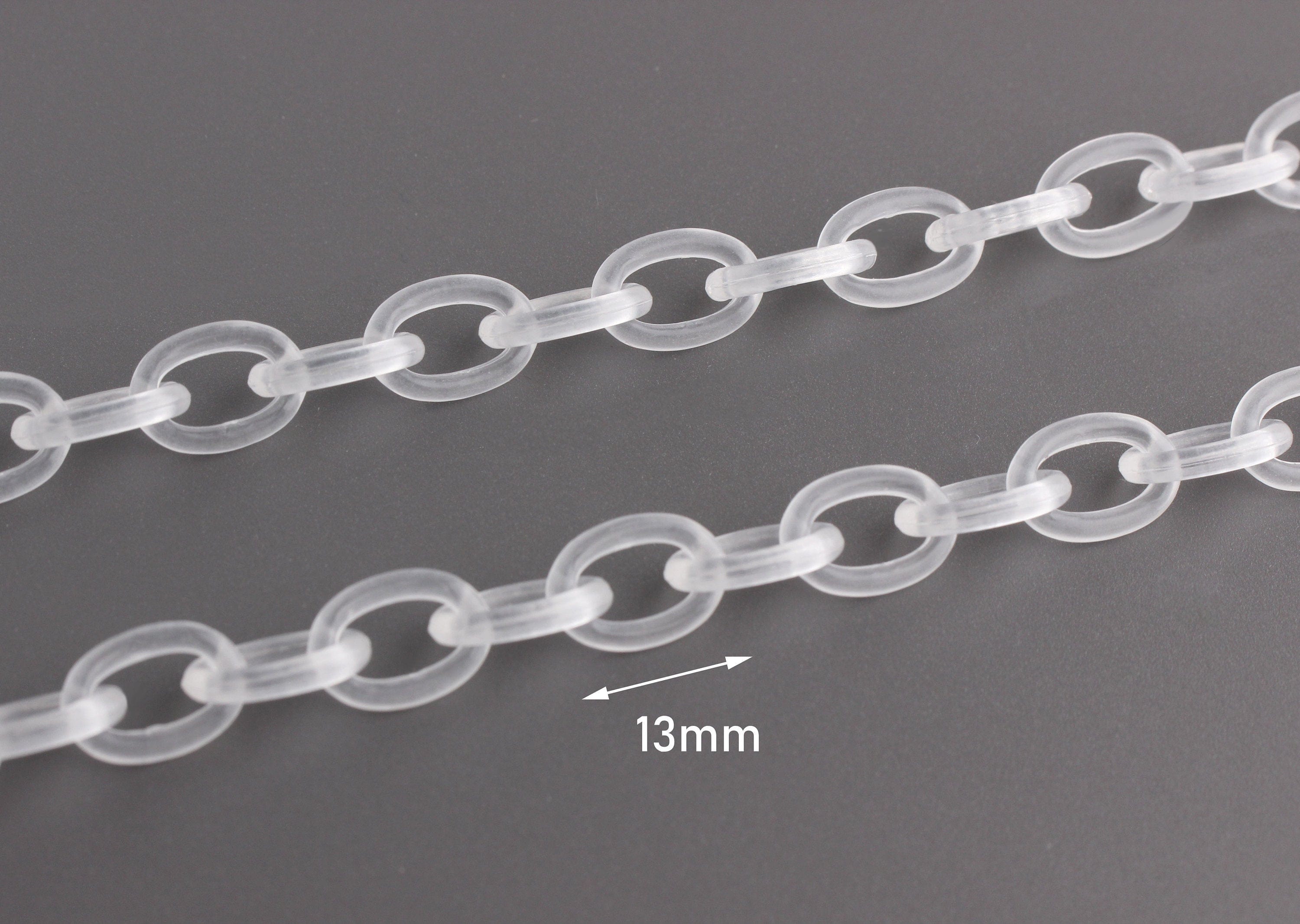 9ft Frosted White Acrylic Chain with Oval Cable Links, 13mm, Matte, Un