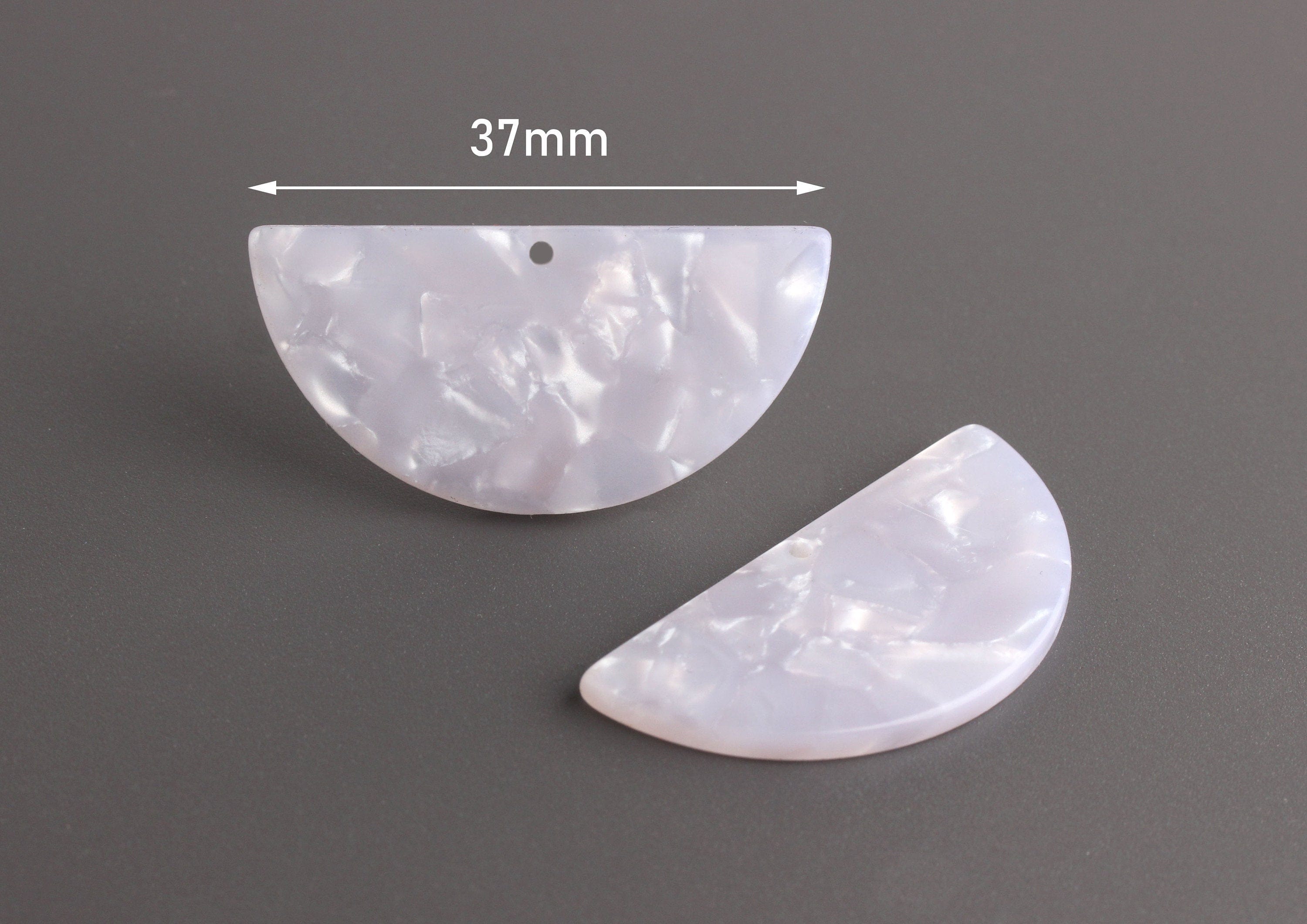 2 Half Circle Findings in Ice Crystal White, Semi-Circle Shape, Cellul