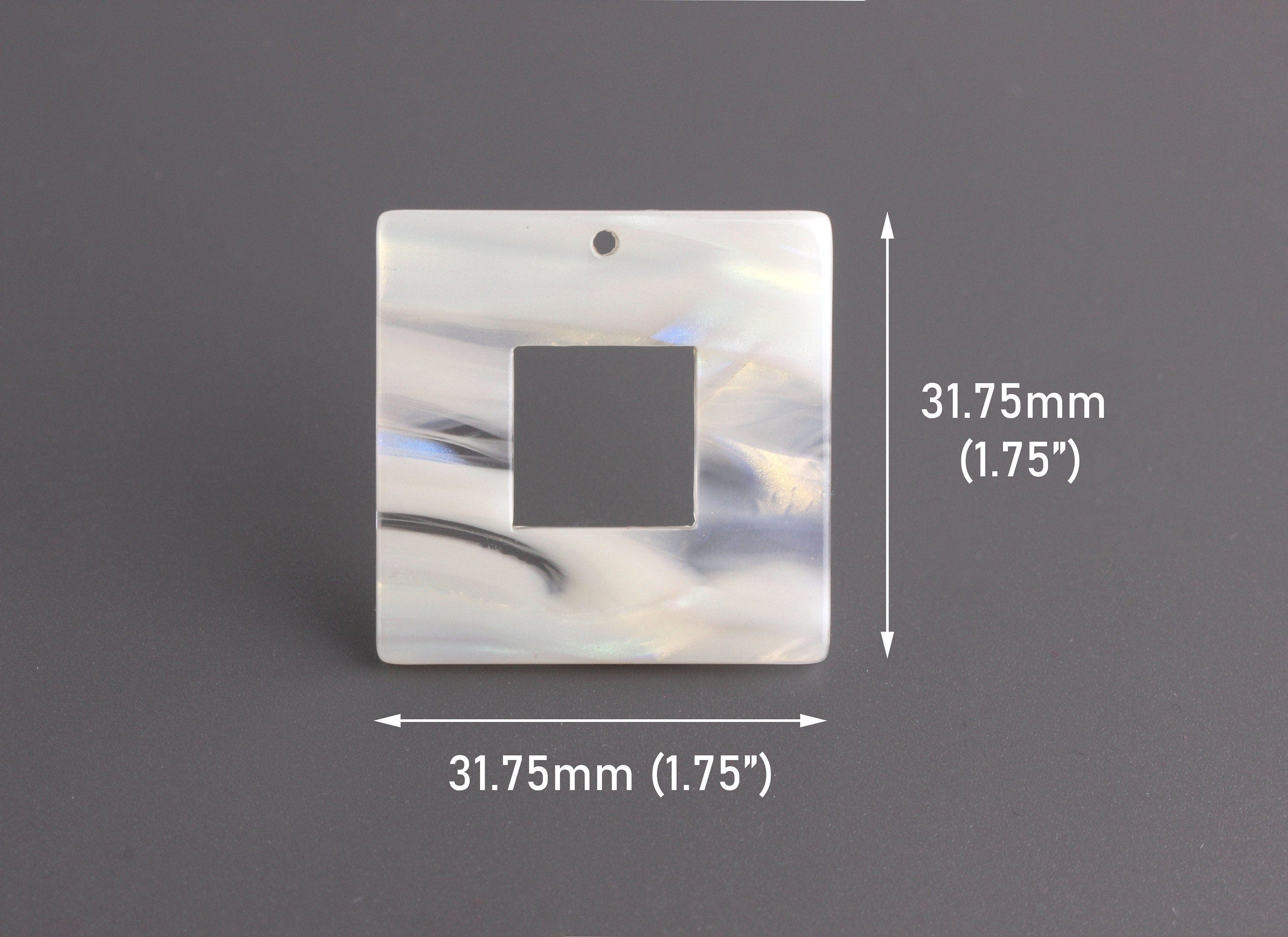 2 Window Charms, Flat Square Beads, Rainbow AB Finish, Square Connecto