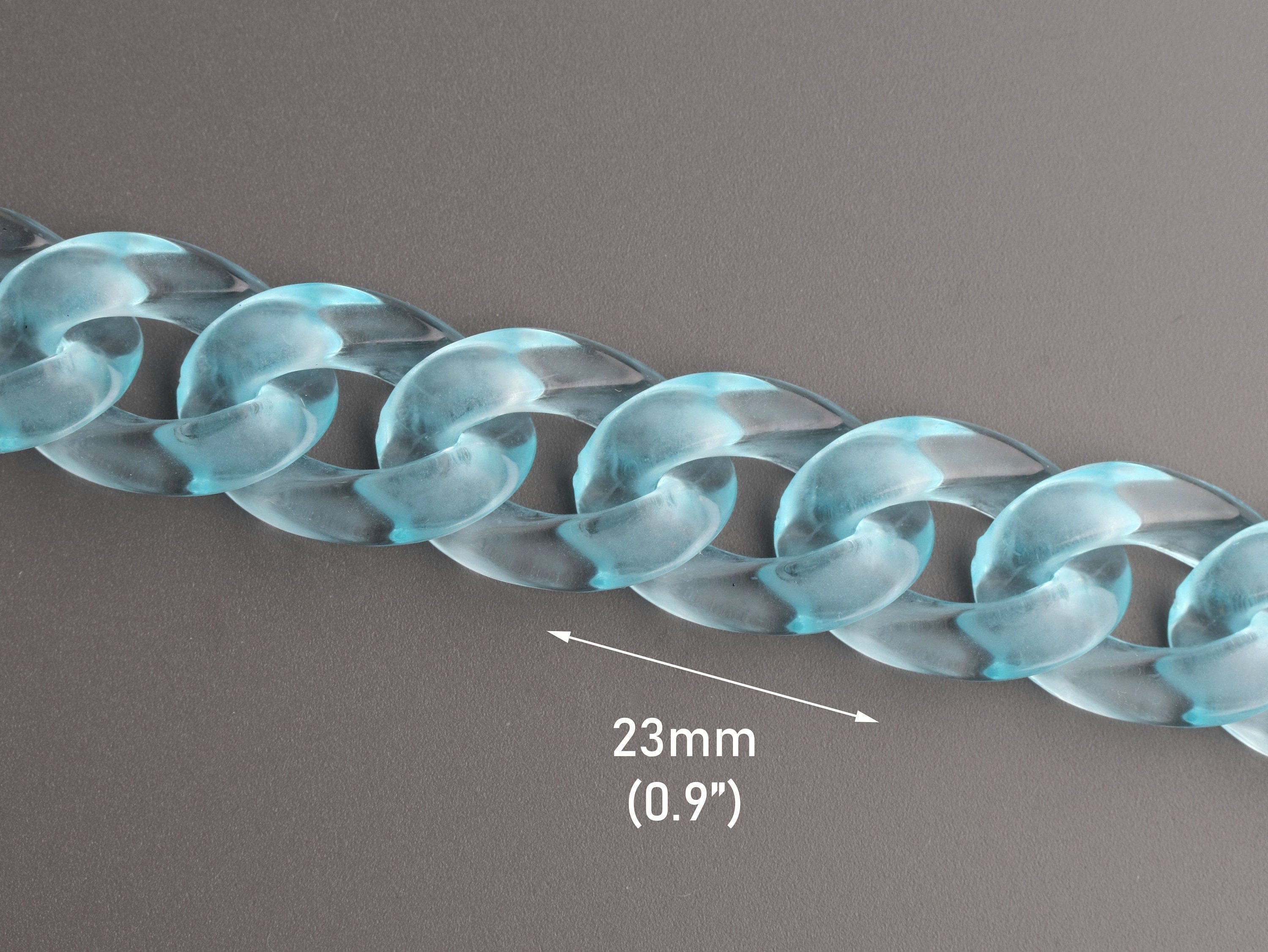 1ft Acrylic Chain Links in Sky Blue, 23mm, Transparent Lucite, Unfinis