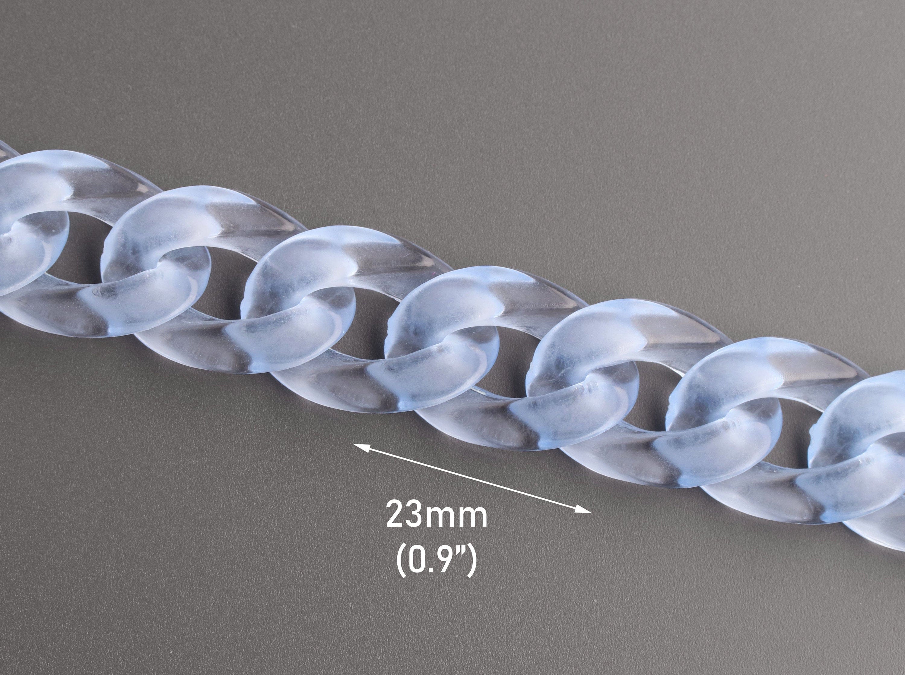 1ft Light Sapphire Blue Acrylic Chain Links, 23mm, Transparent, For Cl