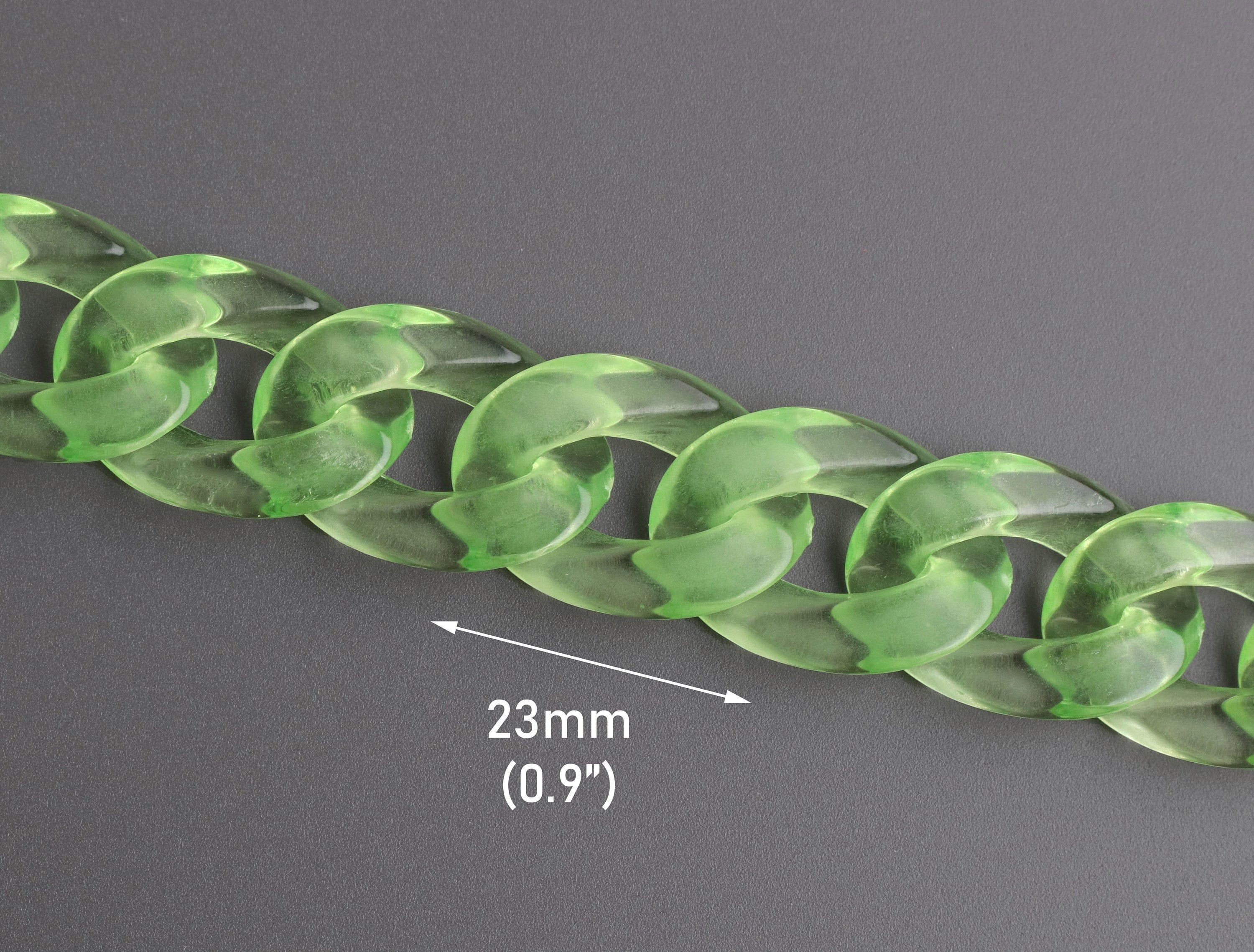 1ft Green Acrylic Chain Links, 23mm, Transparent, For Decorative Clog