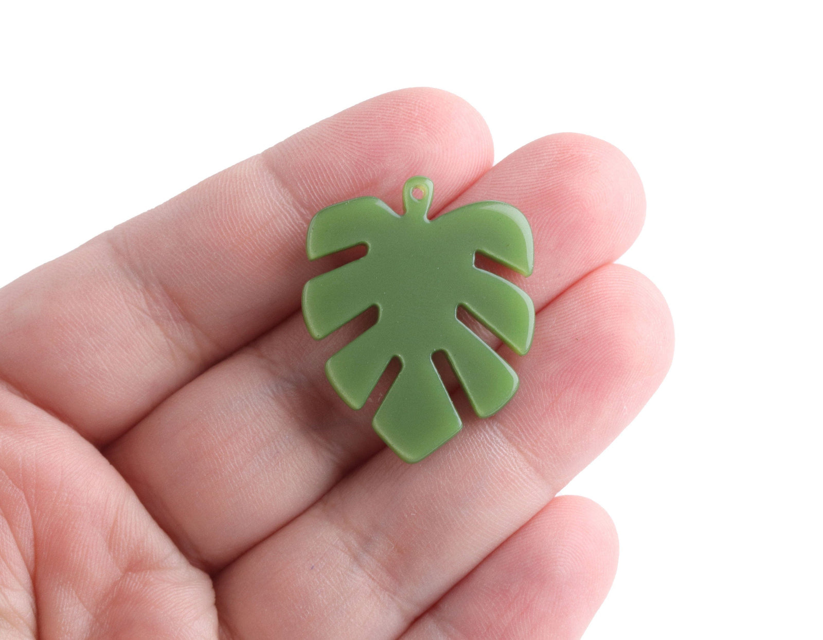 2 Palm Leaf Charms in Olive Green, Botanical Pendants, Cellulose Aceta