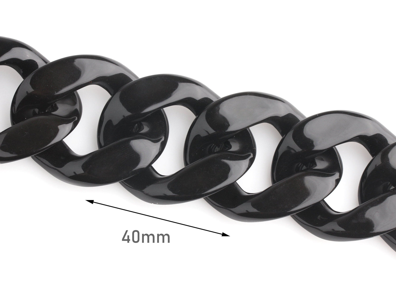 1ft Glossy Black Acrylic Chain Links, 40mm, Extra Large, For Big Cuban