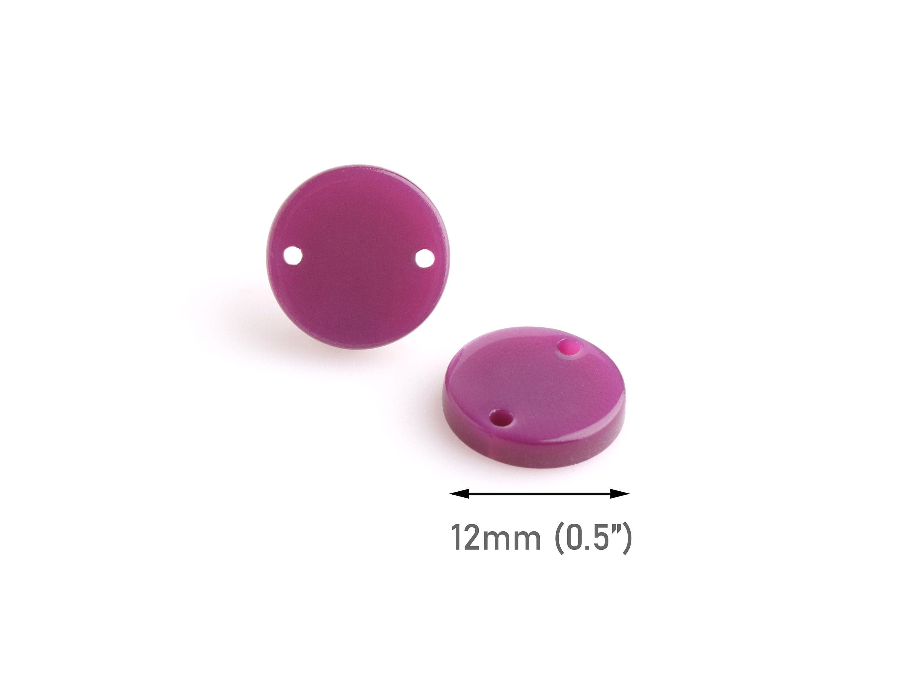 4 Small Circle Connectors in Orchid Purple, Two Holes, Cellulose Aceta