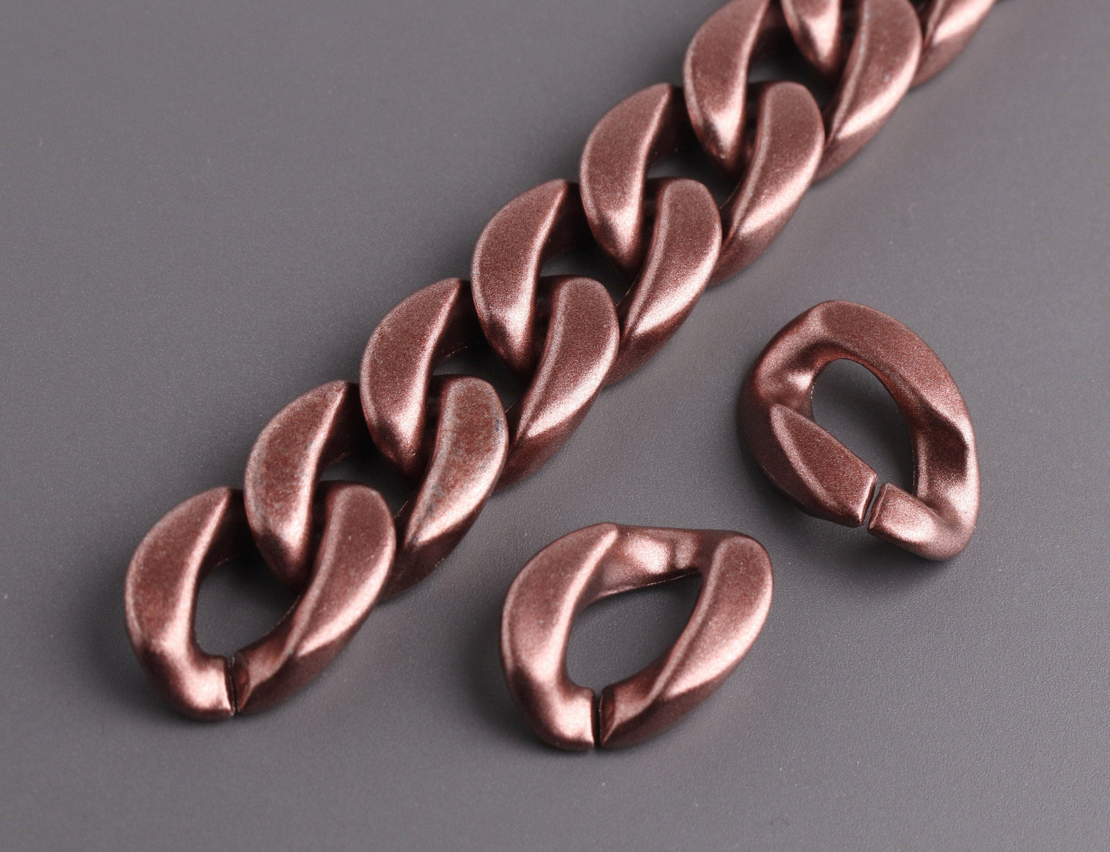 1ft Matte Metallic Bronze Acrylic Chain Links, 23mm, Dark Brown, Satin