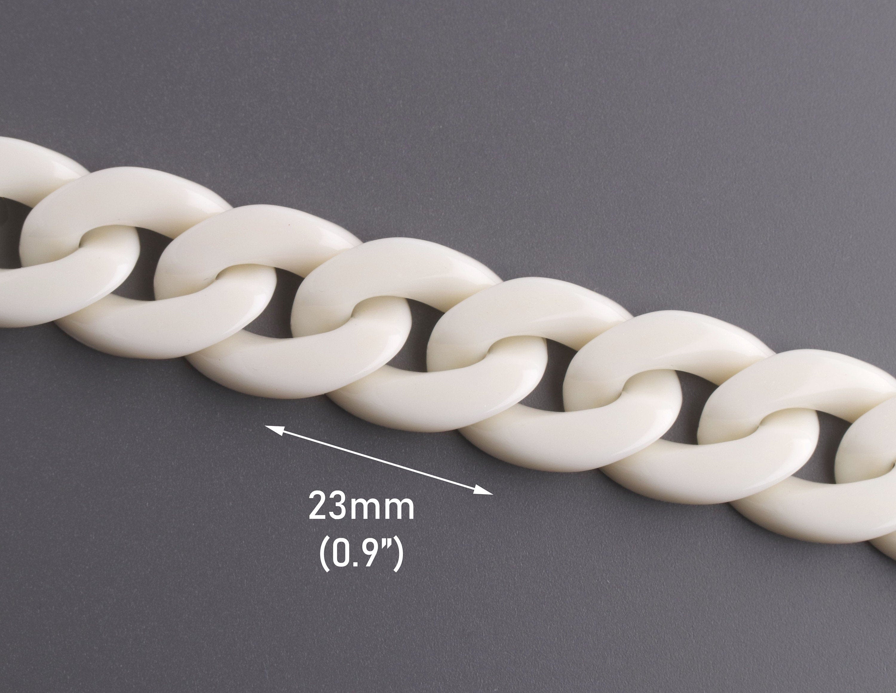 1ft Bone White Acrylic Chain Links, 23mm, Chunky Bulky Chain, For Stat