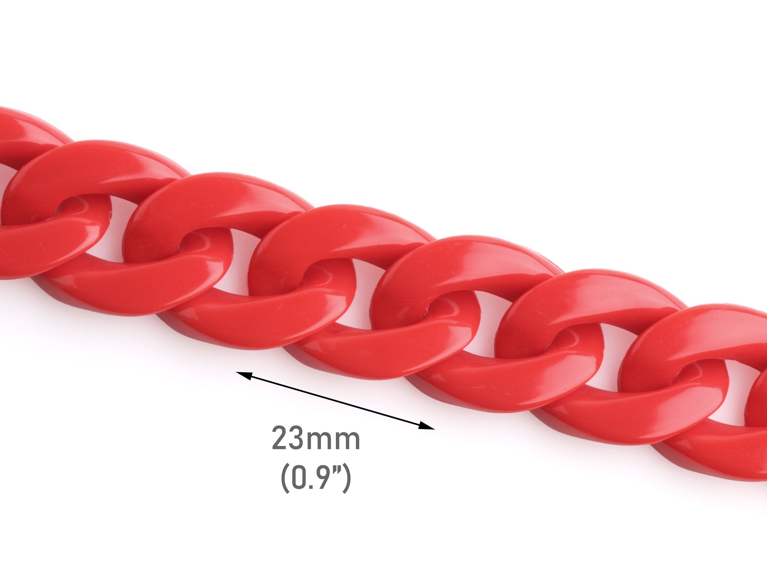 1ft Lipstick Red Acrylic Chain Links, 23mm, Opaque Colored, For Clutch
