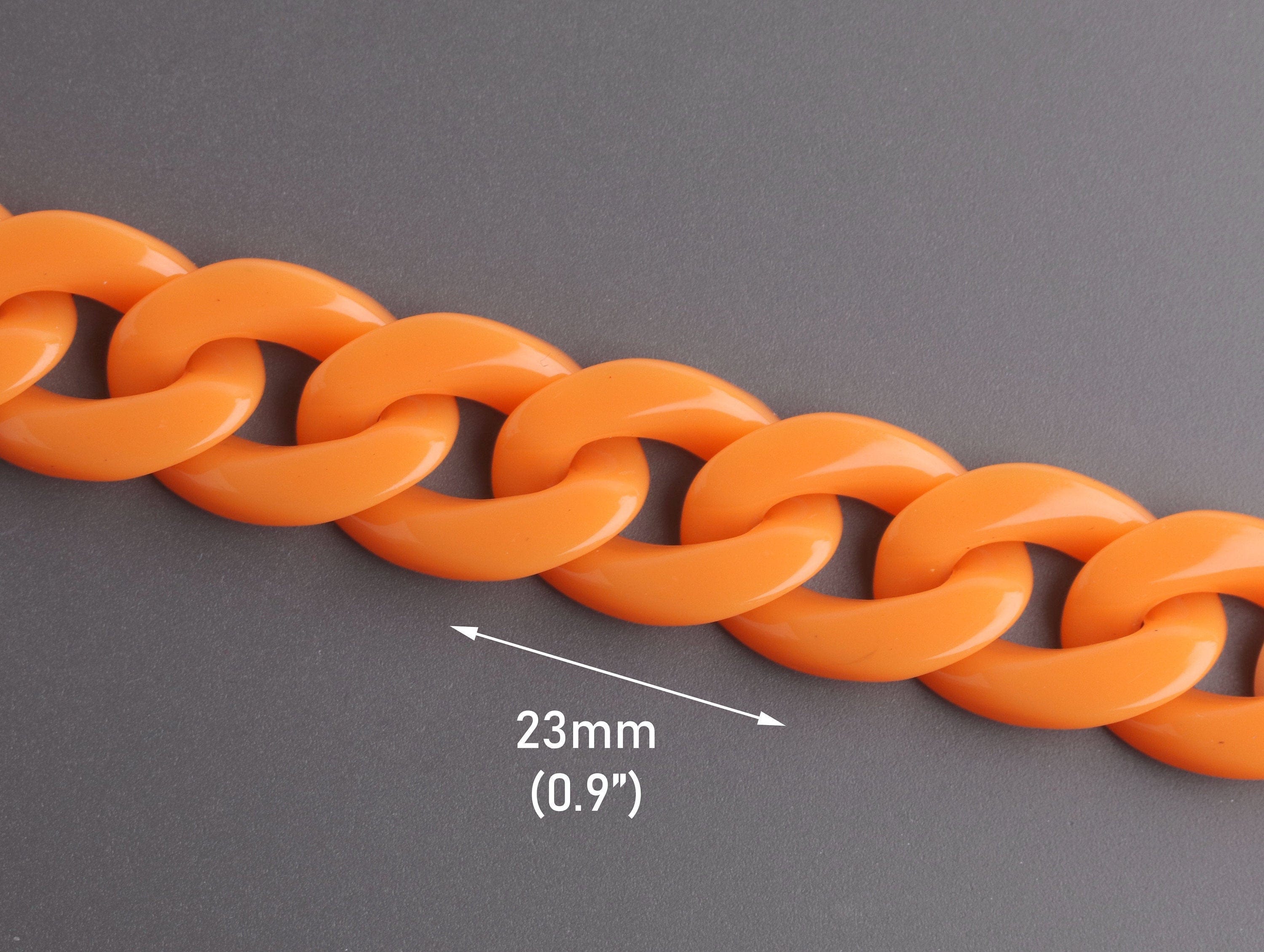 1ft Citrus Orange Acrylic Chain Links, 23mm, For Keychains and Cuban B