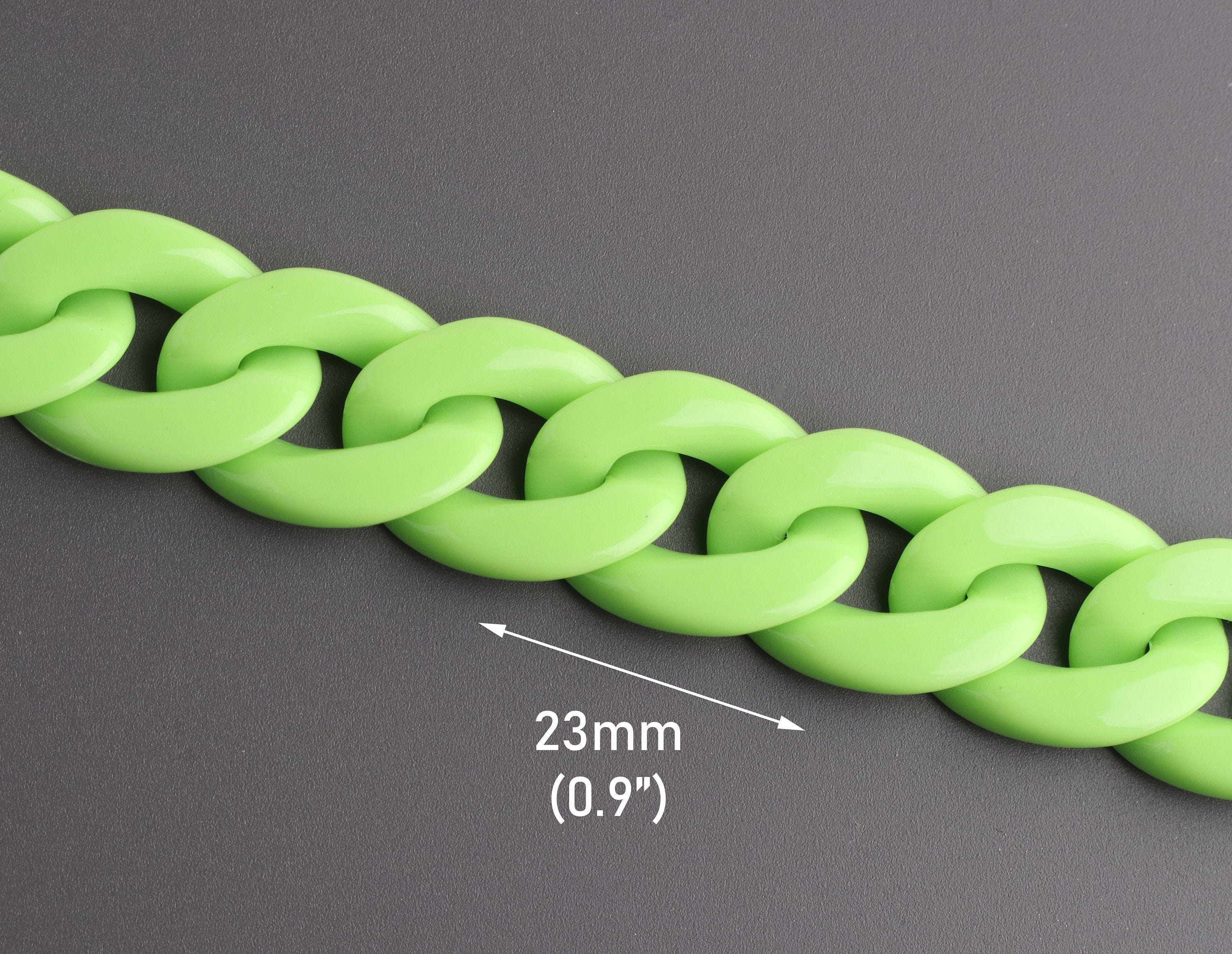 1ft Lime Green Acrylic Chain Links, 23mm, Bright Colored, For Decorati