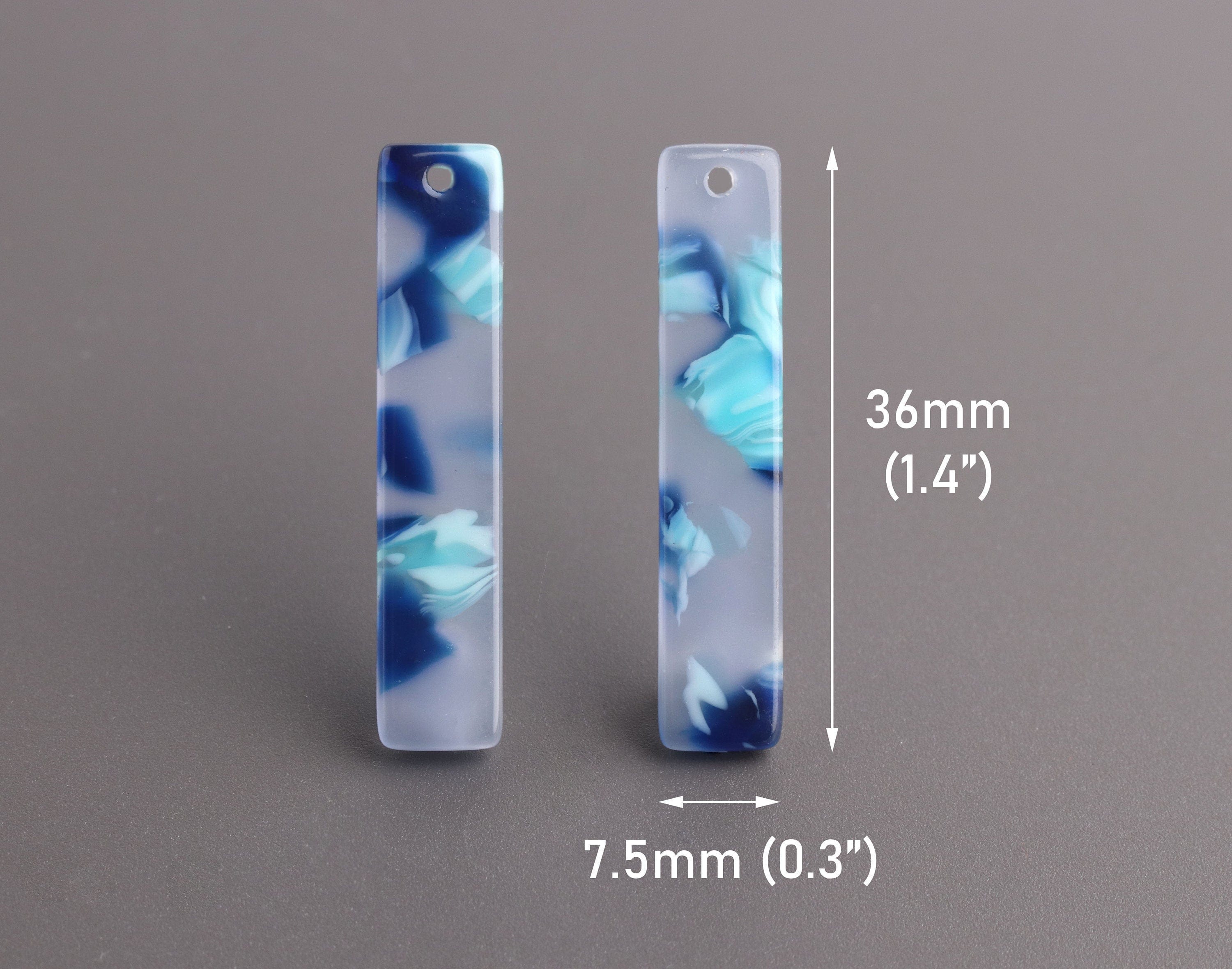 4 Blue Acetate Bar Charms, Translucent Blue Tortoise Shell, Cellulose