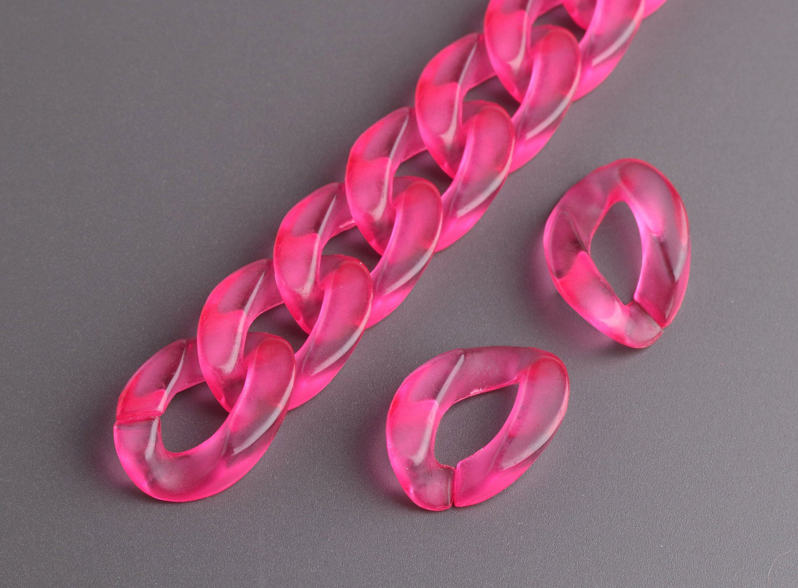1ft Hot Pink Acrylic Chain Links, 23mm, Transparent Plastic, For Gyaru