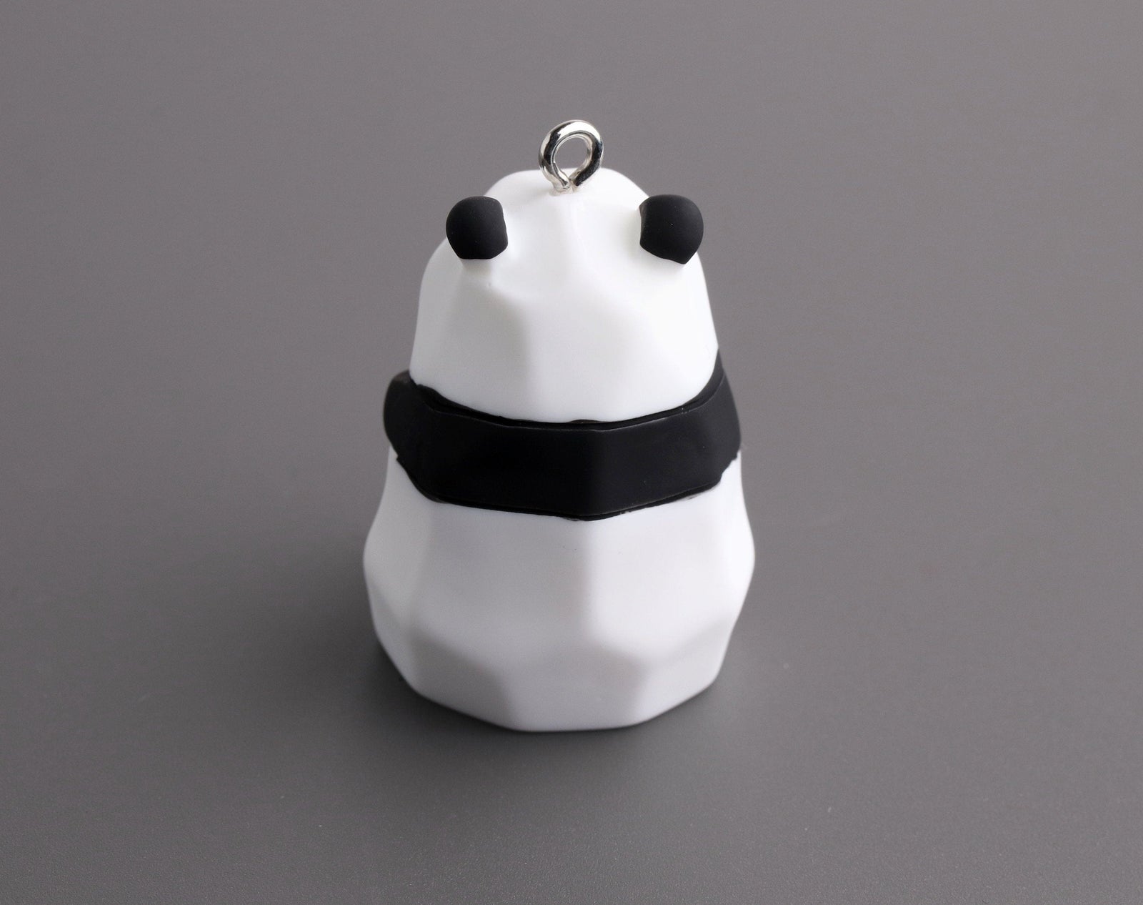 1 Geometric Panda Bear Figurine with Loop, Low Poly, Small Plastic Spi