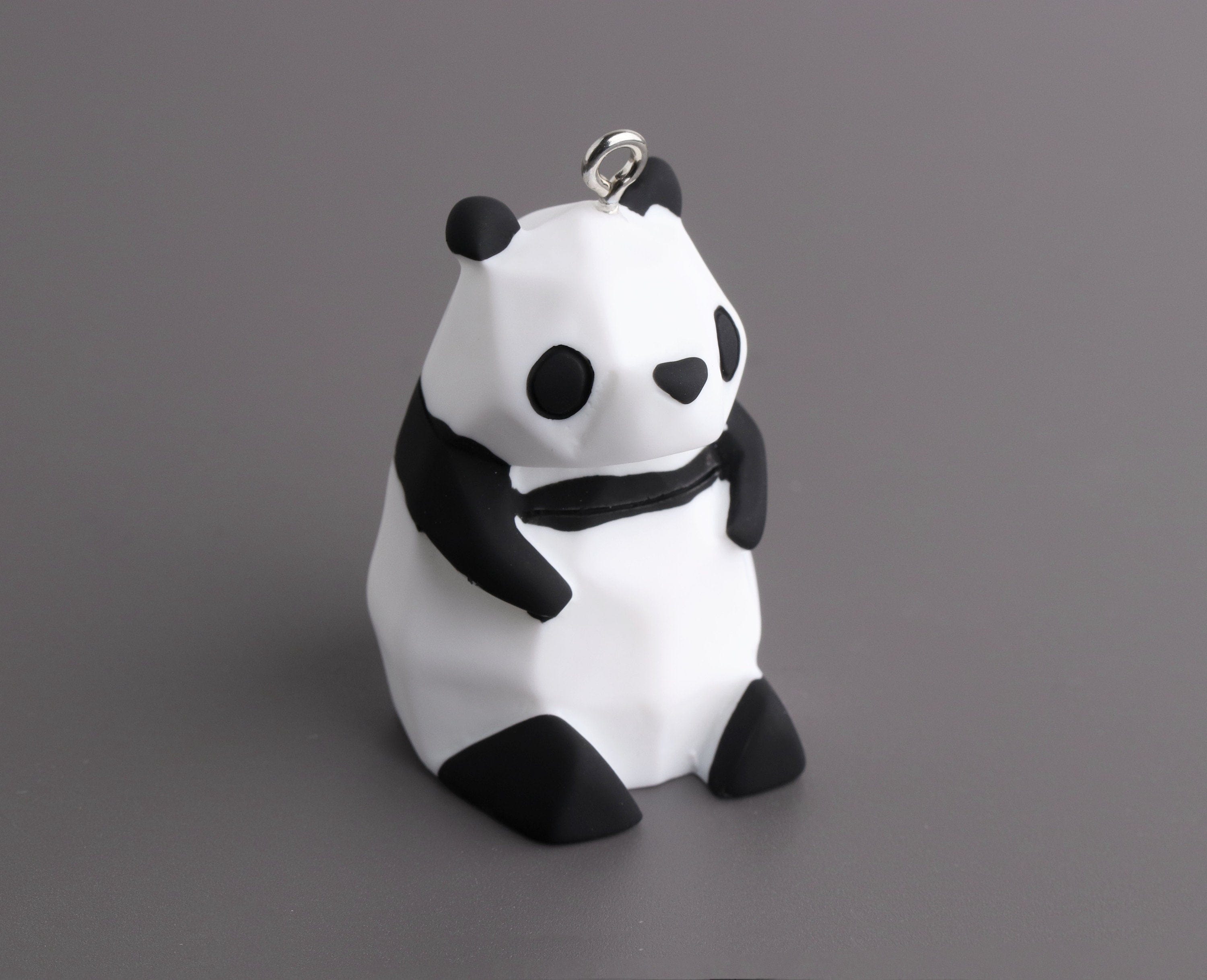 1 Geometric Panda Bear Figurine with Loop, Low Poly, Small Plastic Spi