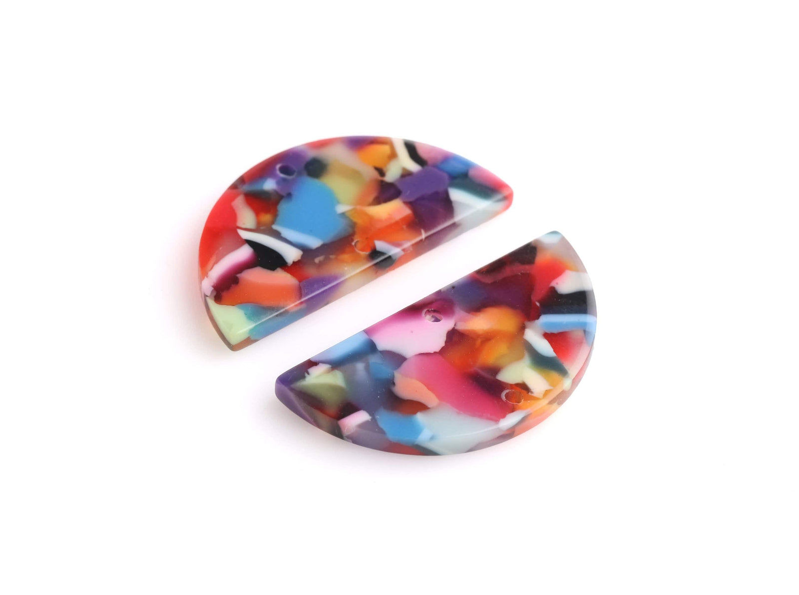 2 Half Moon Connectors with Two Holes, Rainbow Confetti Tortoise, Cell