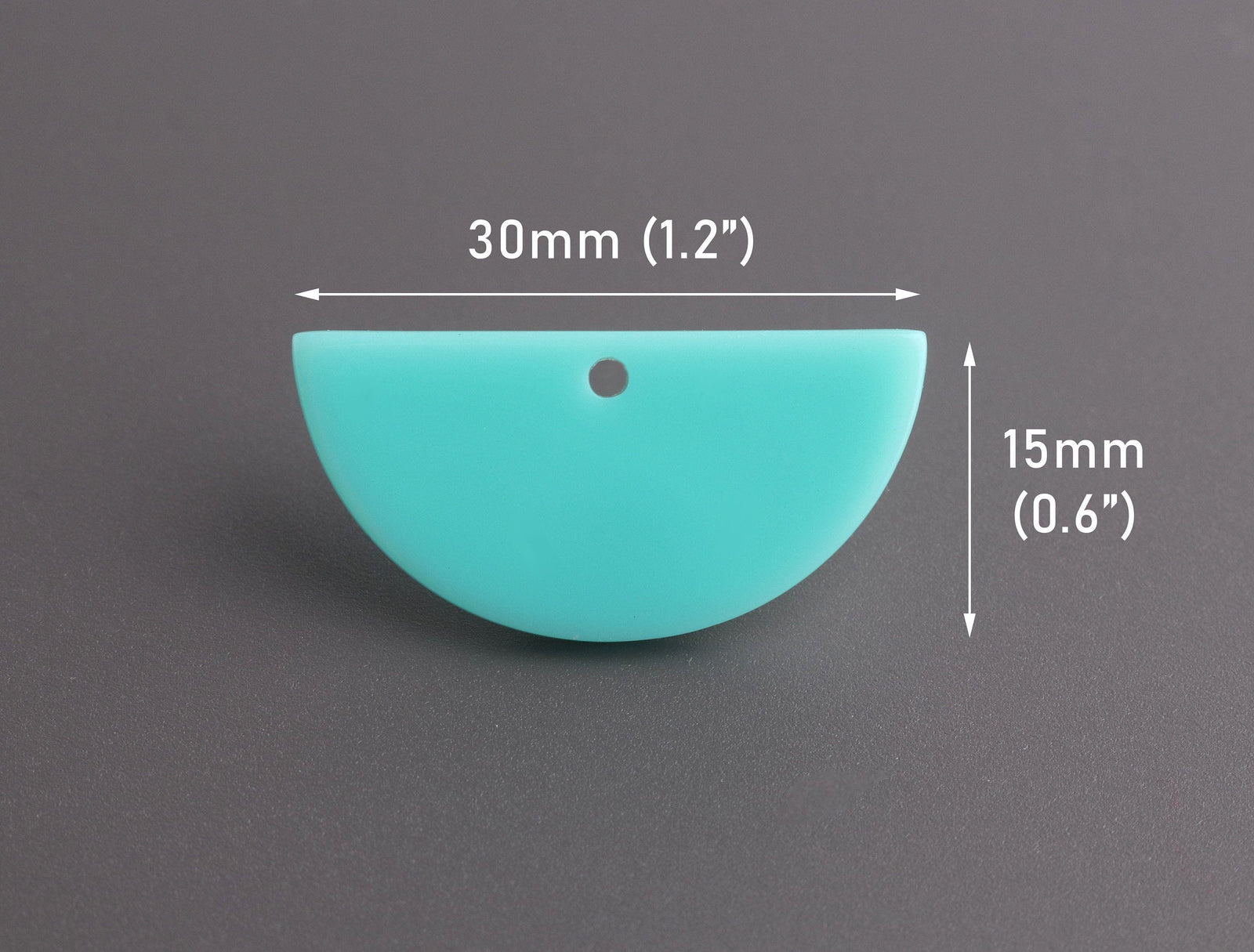 2 Mint Green Half Circle Charms, Acrylic, 30 x 15mm