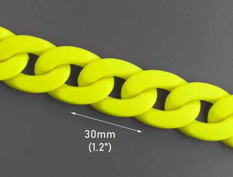 1ft Large Matte Neon Yellow Acrylic Chain Links, 30mm, For Cyberpunk a