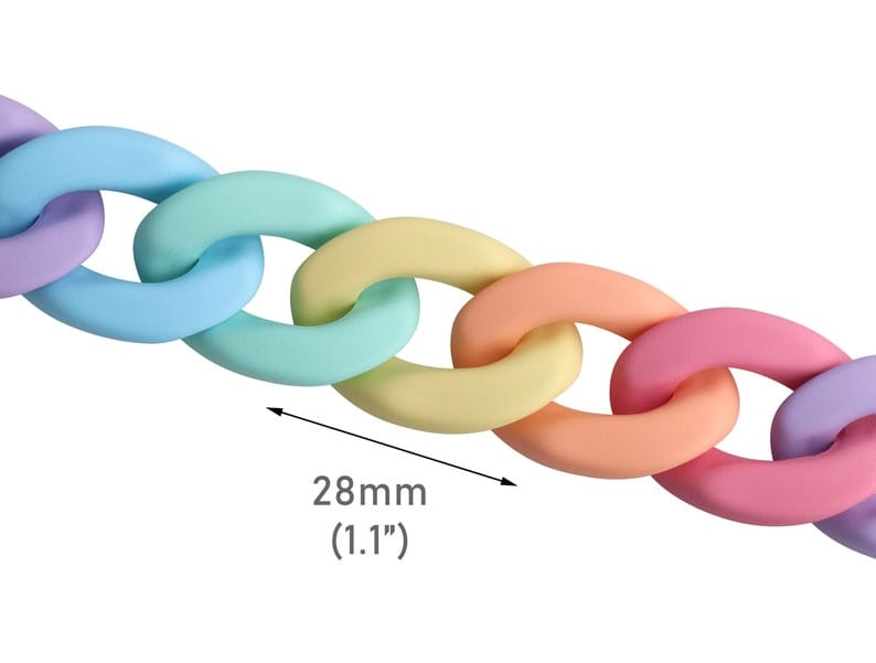 1ft Large Matte Pastel Chain with Acrylic Links, 28mm, Mixed Rainbow C