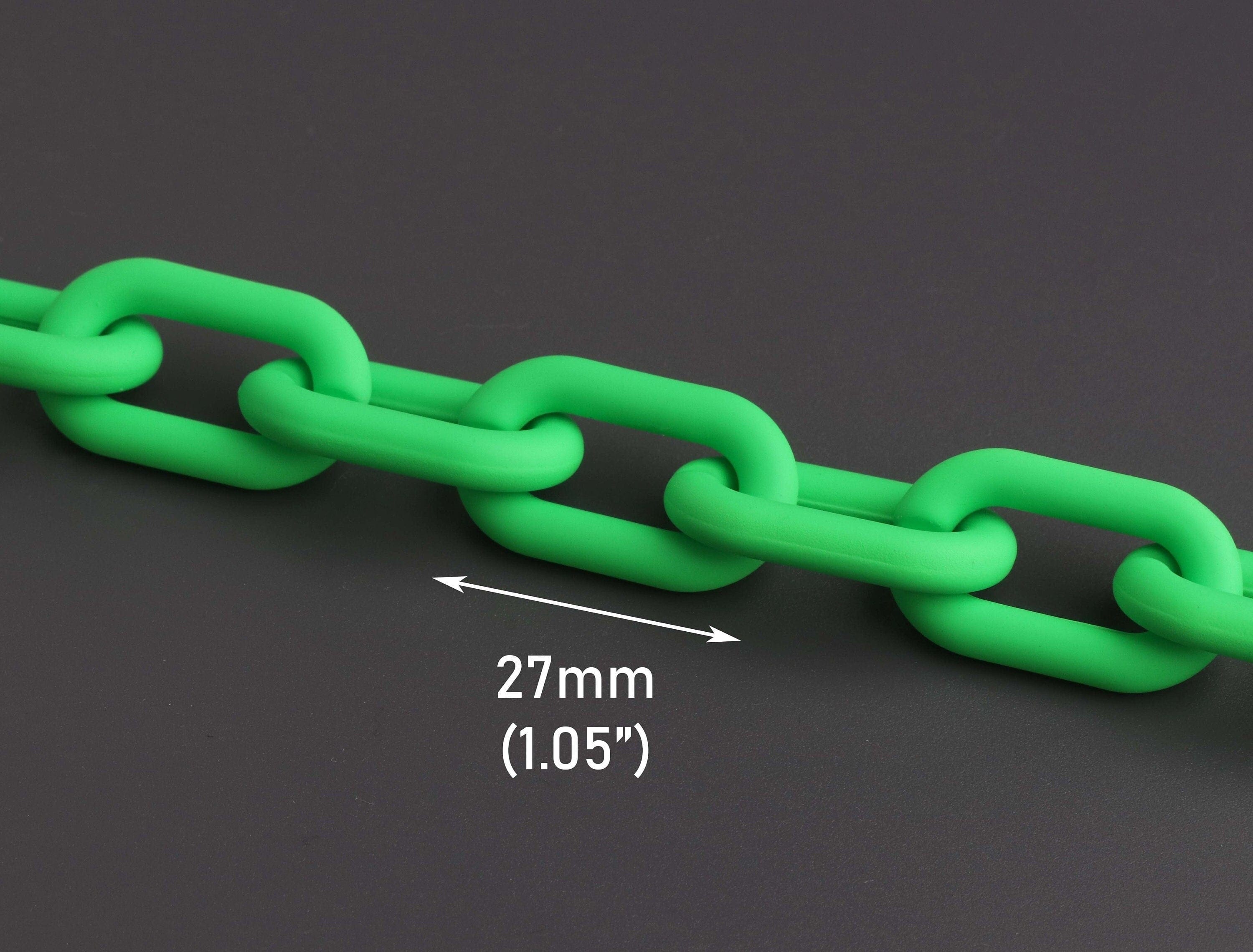 1ft Matte Neon Green Chain Links, 27 x 16mm, Ultra Smooth, Plastic Cha
